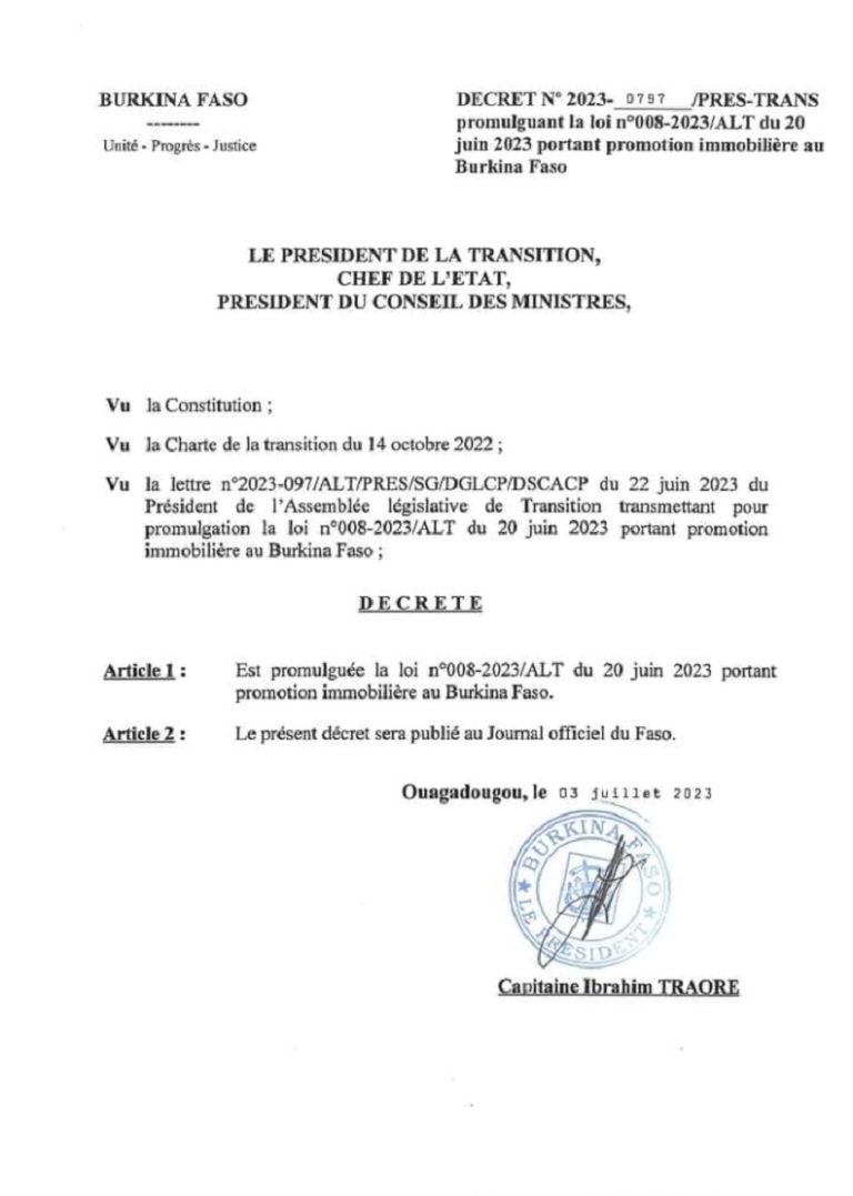 Burkina Faso : La loi sur la promotion immobilière promulguée
