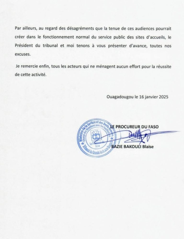 Opération casiers vides : Le procureur du Faso près le Tribunal de ...