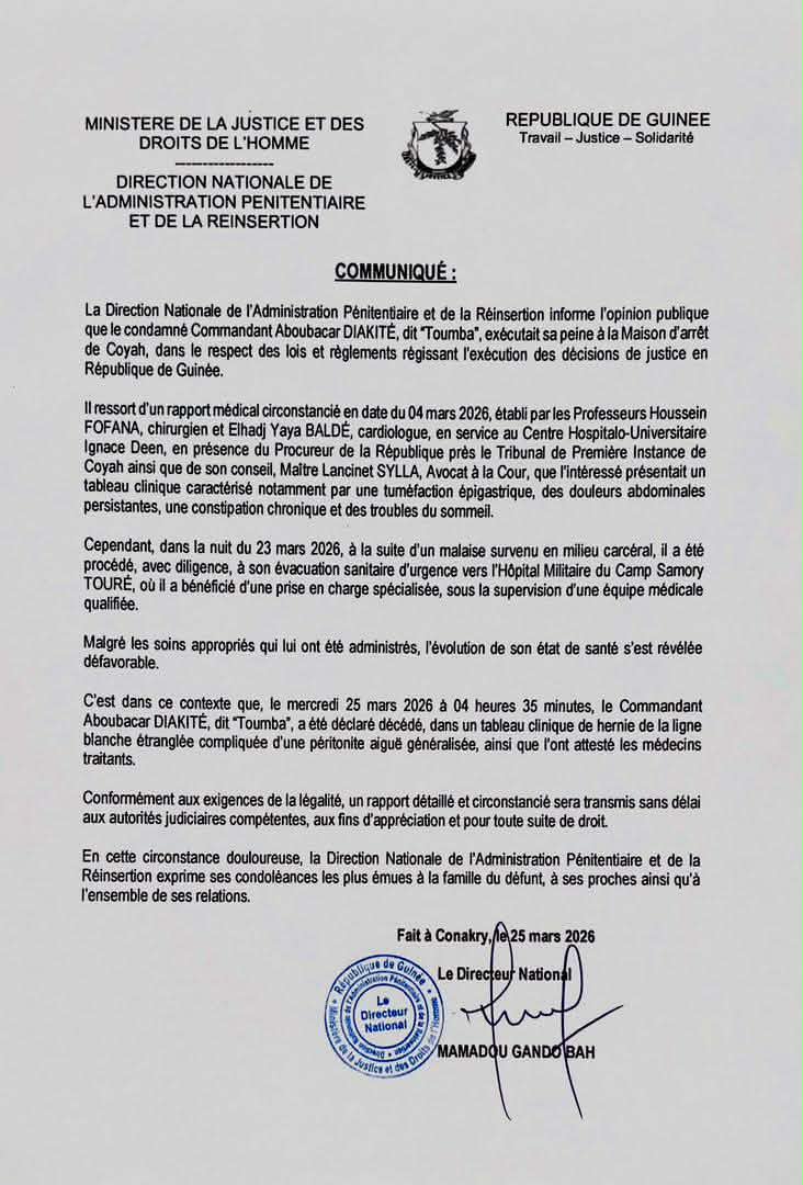 Guinée : Décès de Toumba Diakité